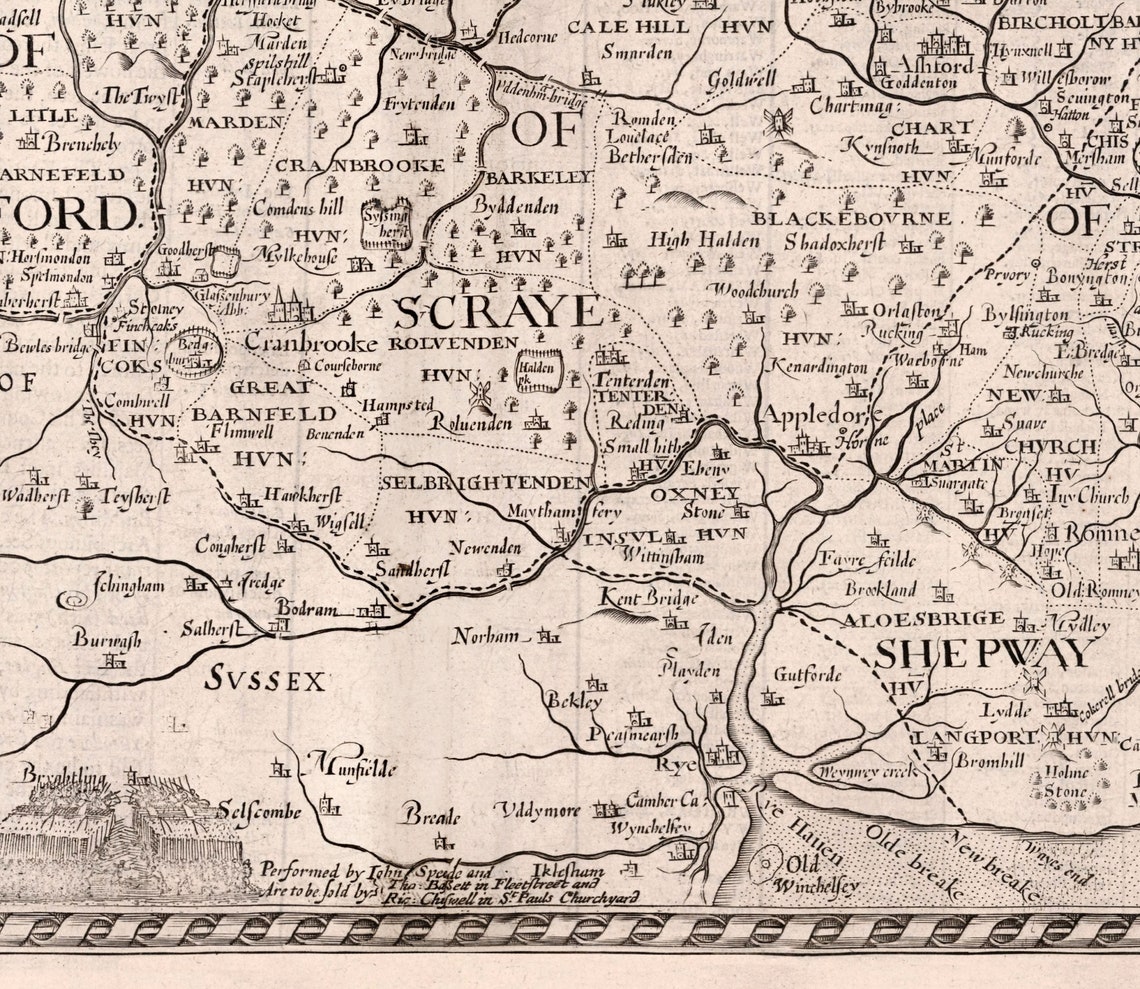 Old Map of Kent, 1611 by John Speed - Canterbury, Maidstone, Bromley ...