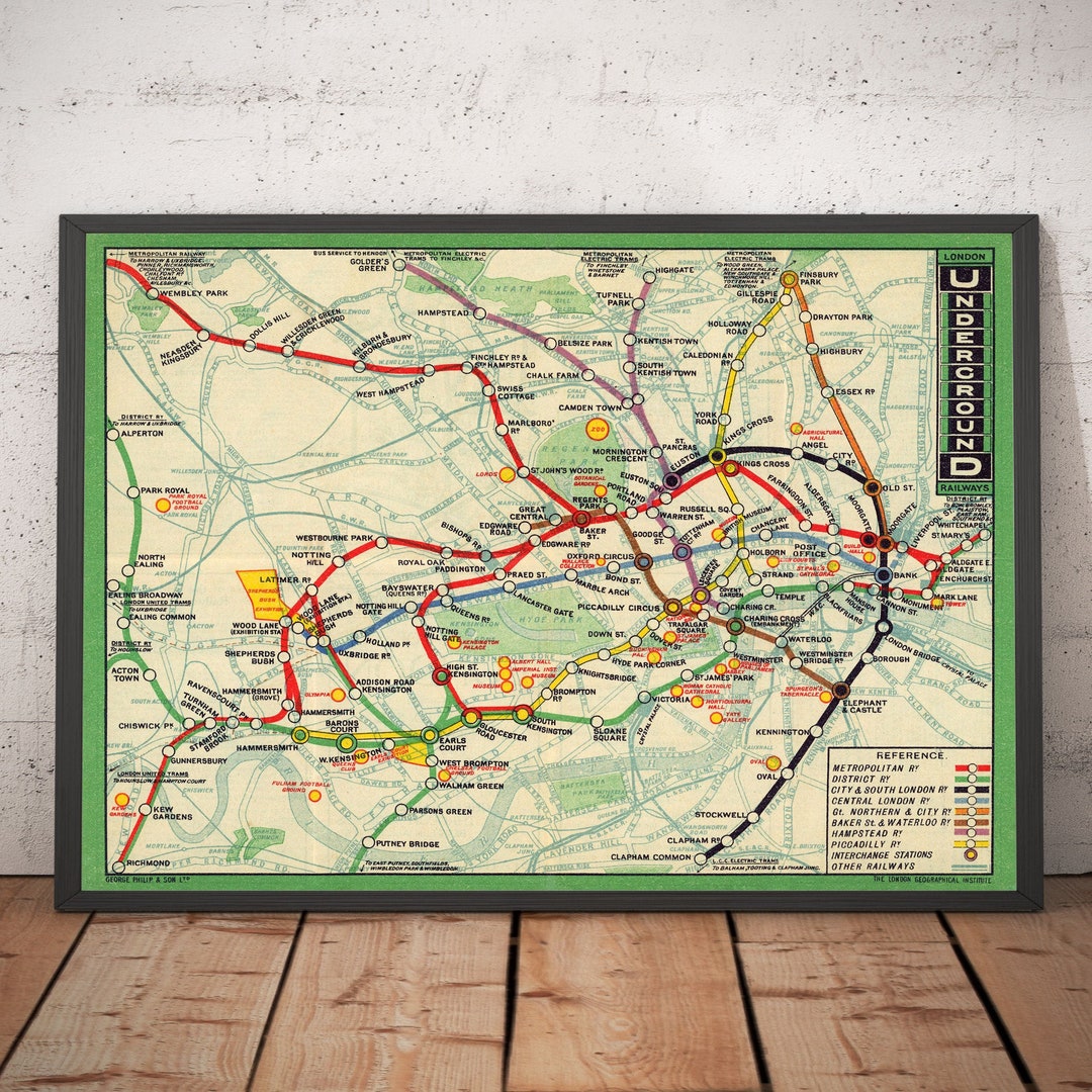 Old London Underground Tube Map 1912 - Oxford Circus, Piccadilly, Bank ...