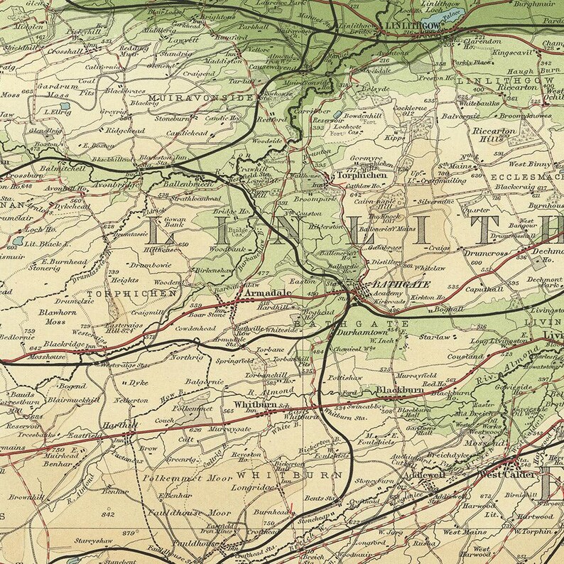 Old OS Map of Edinburgh, Midlothian by Bartholomew, 1901: Pentland ...
