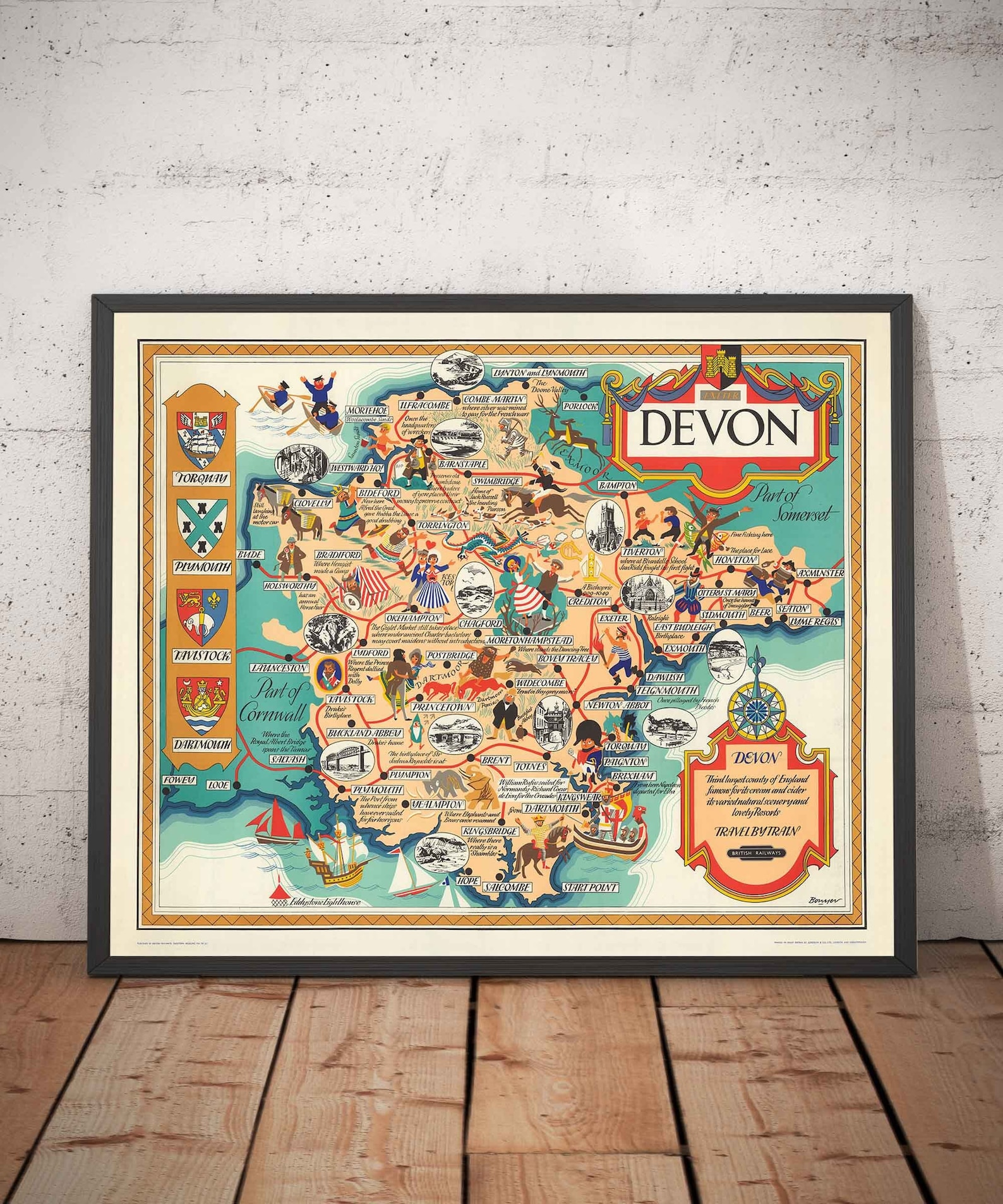 Old Map of Devon 1950 by Bowyer British Railway Torquay - Etsy UK