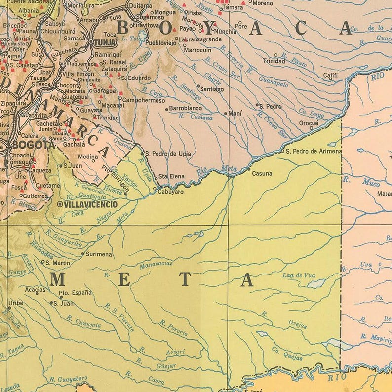 Old Map of Colombia, 1939: Coffee Regions, Andes, Bogotá, Medellín ...