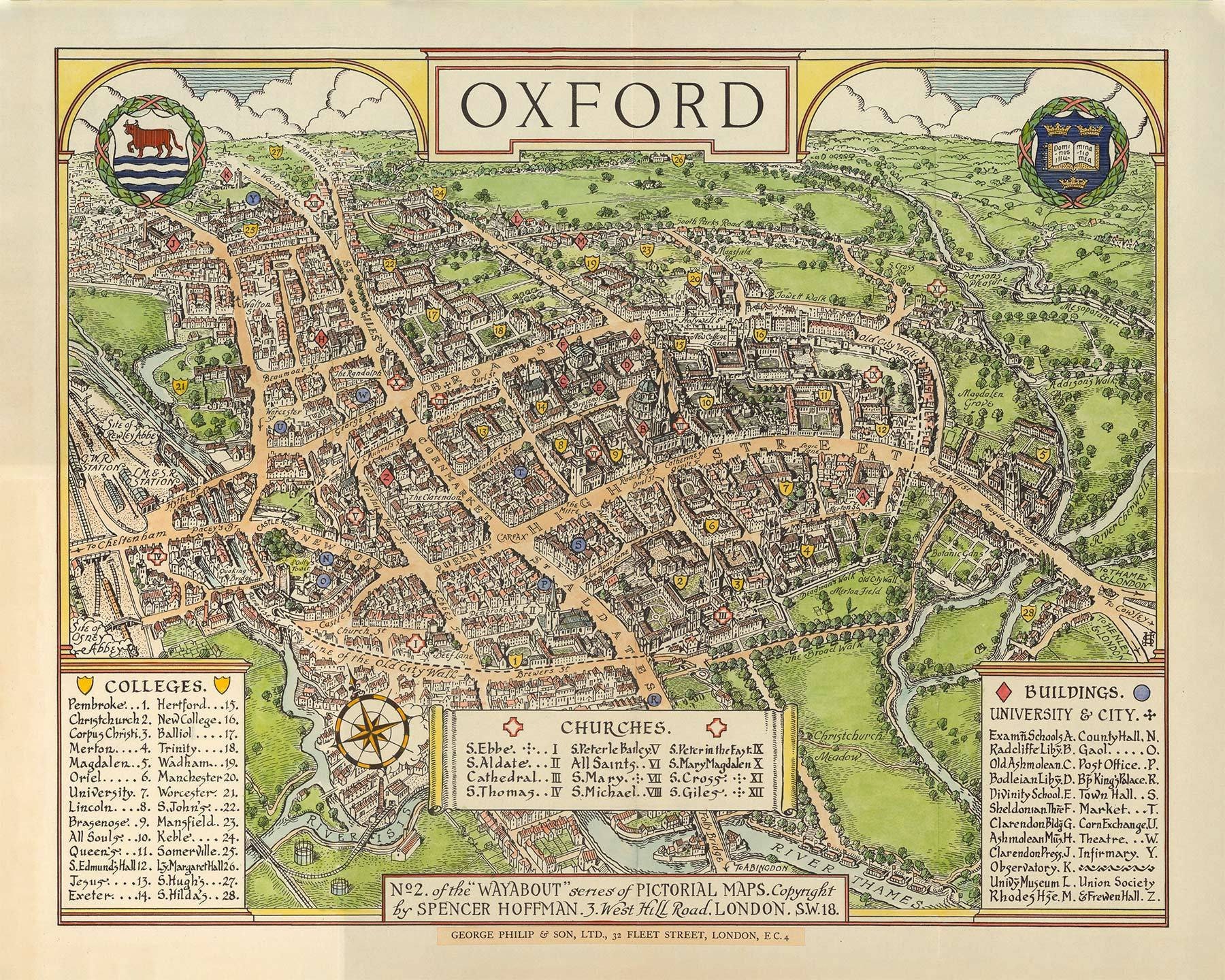 Old Map of Oxford by Spencer Hoffman 1929 Pictorial Map of - Etsy UK