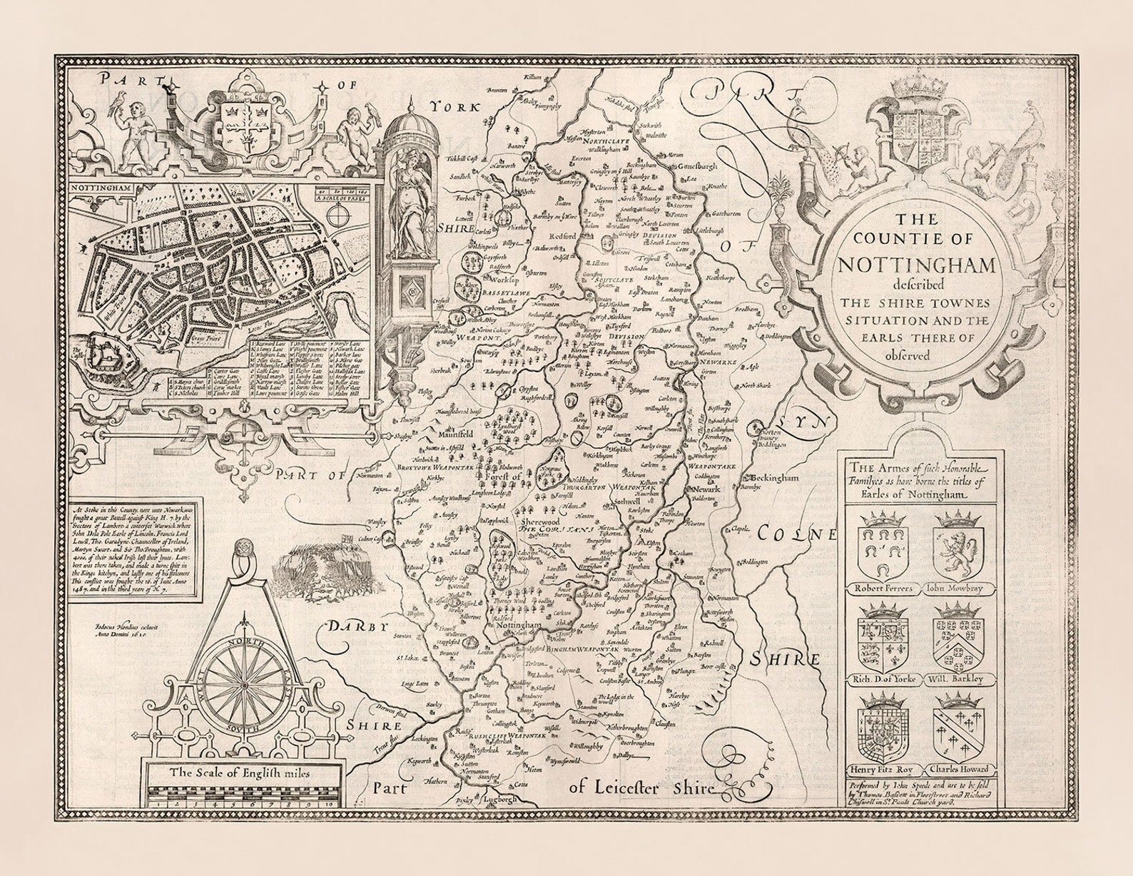 Old Map of Nottinghamshire 1611 by John Speed Nottingham - Etsy UK