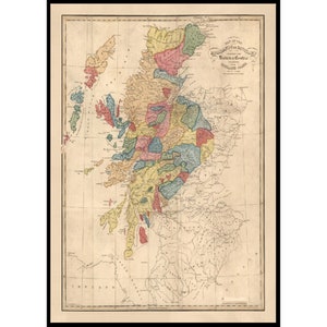Scotland Clan Map - Rare Old Colour Map of the Highlands of Scotland by ...