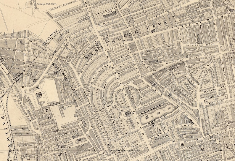 Old Map of West London Notting Hill Kensington Portobello - Etsy UK