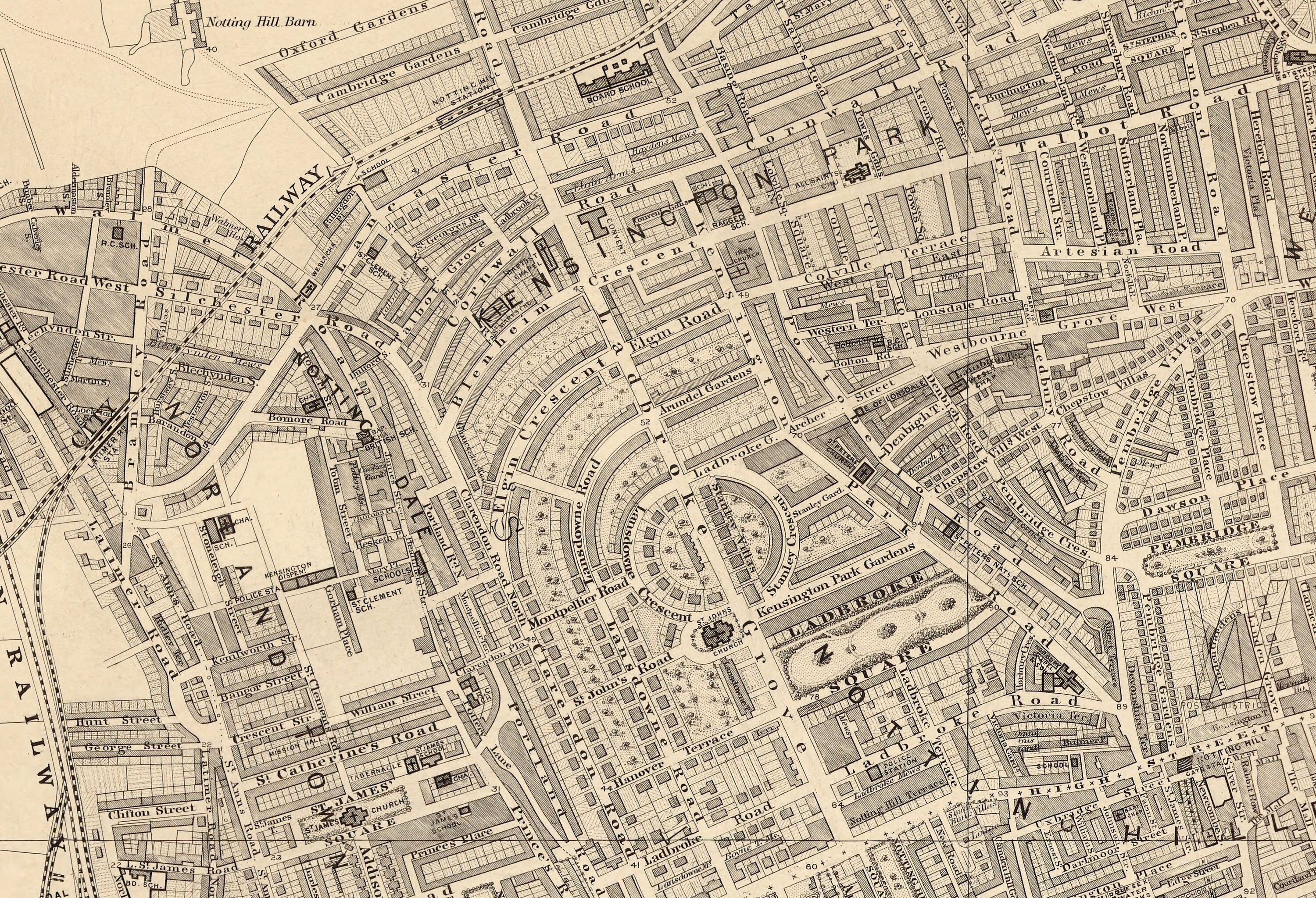 Old Map of West London - Notting Hill, Kensington, Portobello Road ...