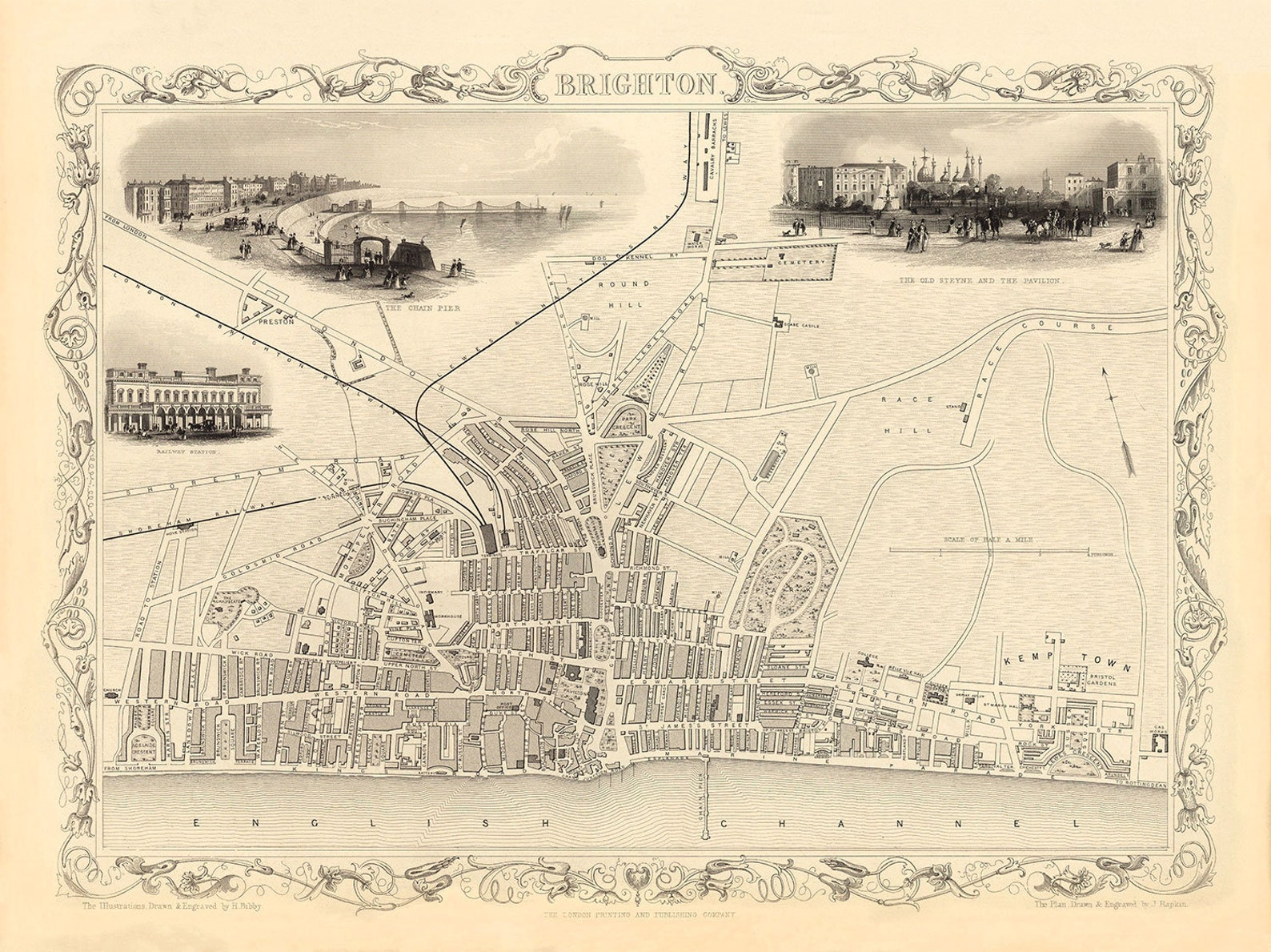 Old Map of Brighton in 1851 by J. & F. Tallis - Lanes, Pier, Parade ...