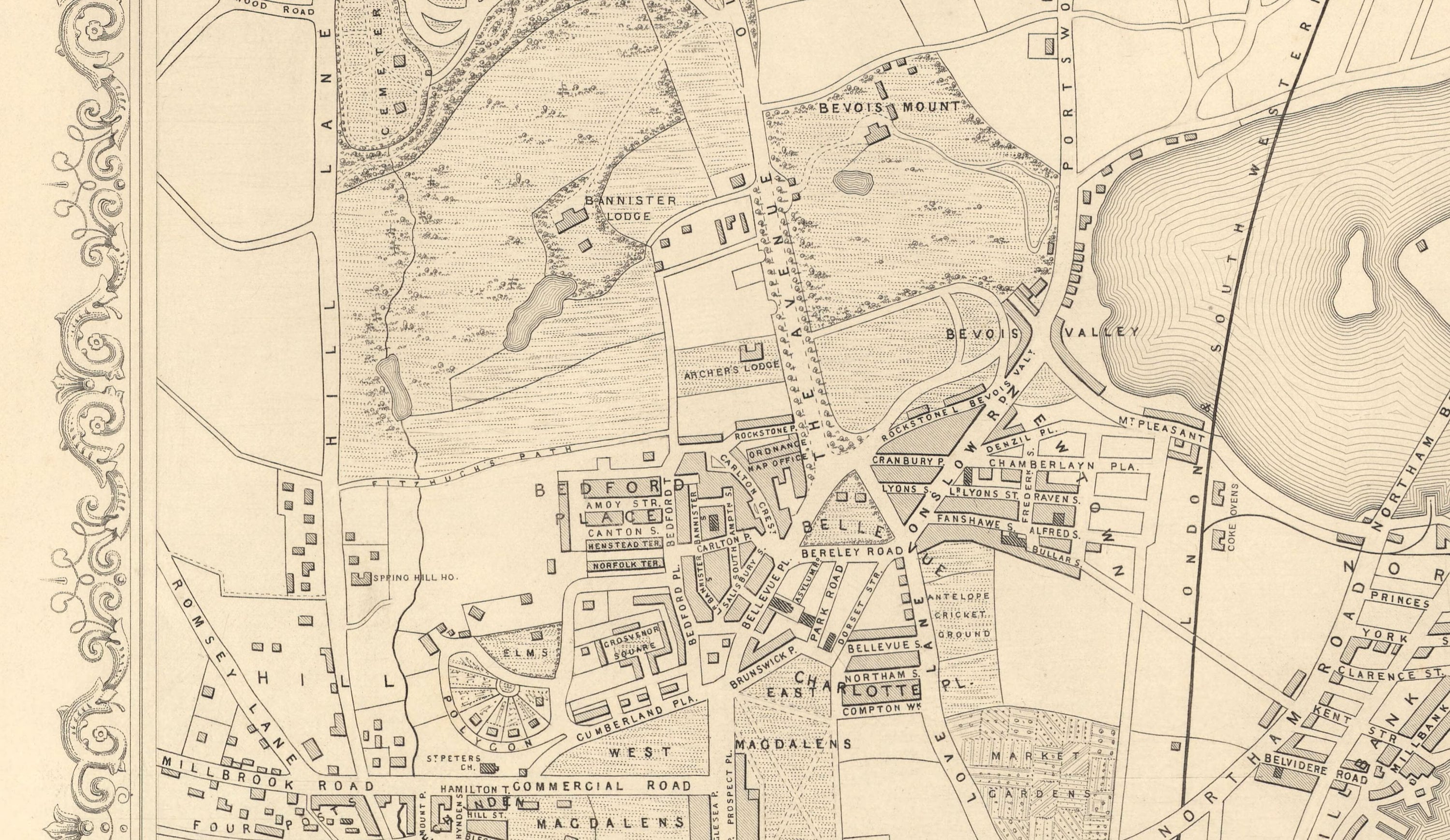 Old Map of Southampton in 1851, Tallis & Rapkin - City Centre, River ...