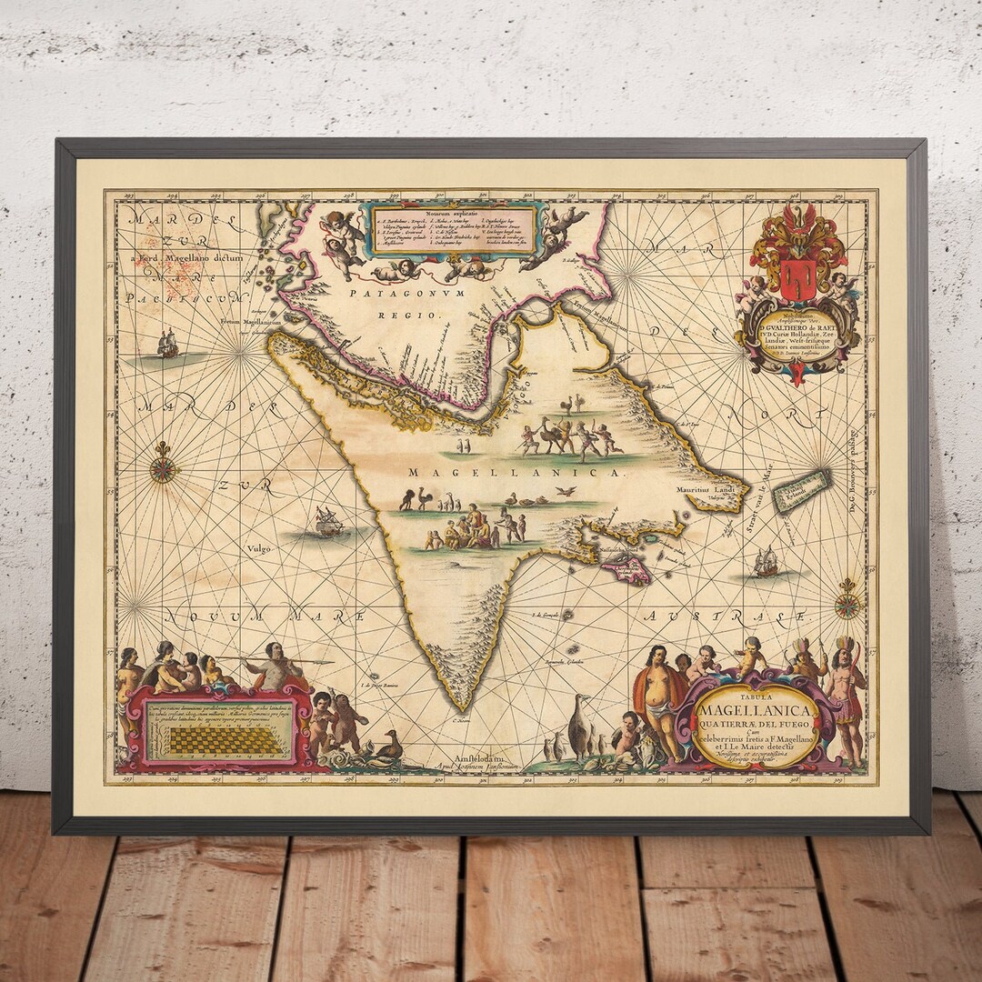 Old Map of the Magellan Strait by Visscher, 1690: Tierra Del Fuego ...