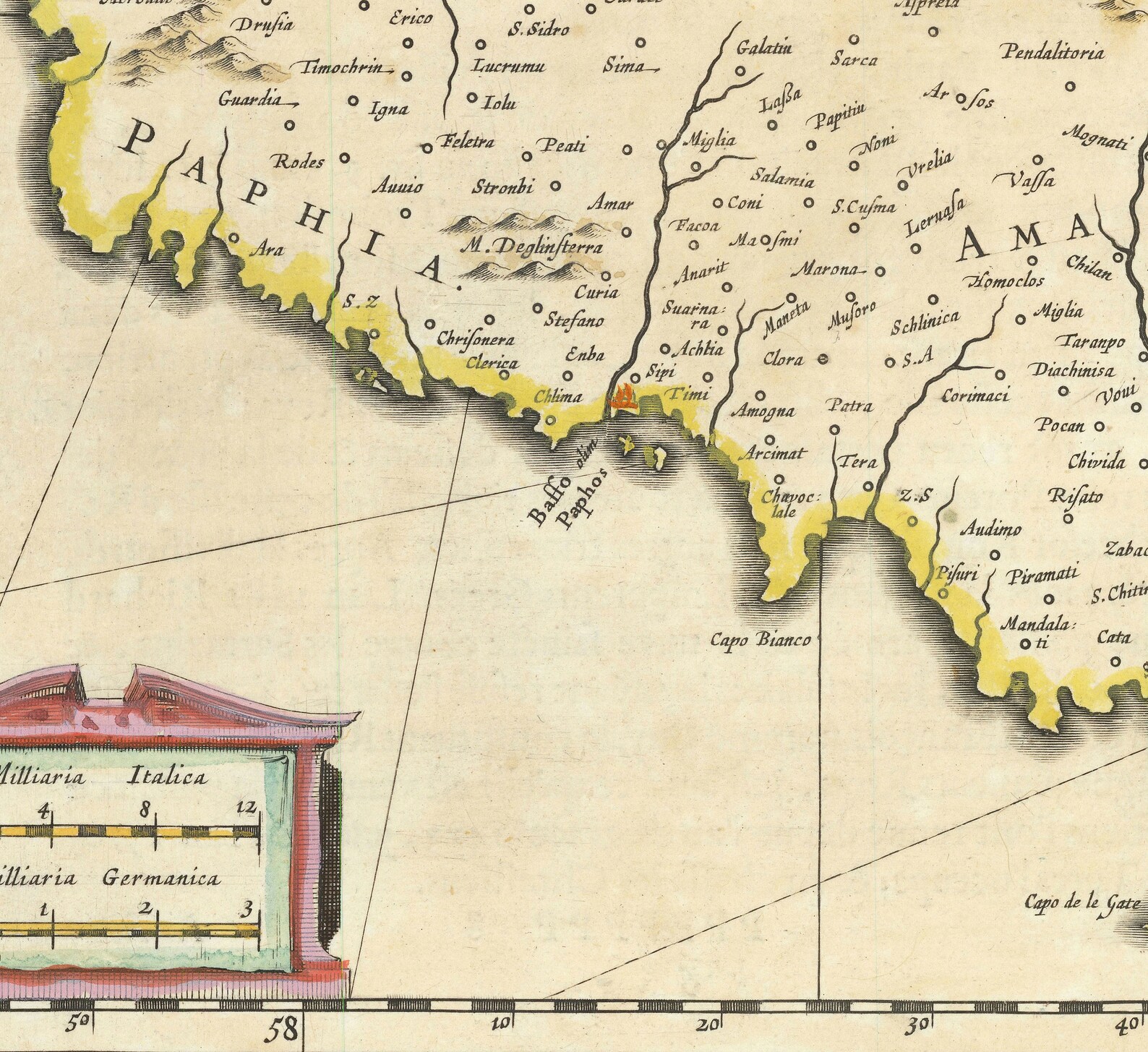 Old Map of Cyprus by Willem Blaeu, 1640 - Nicosia, Kyrenia, Famagusta ...