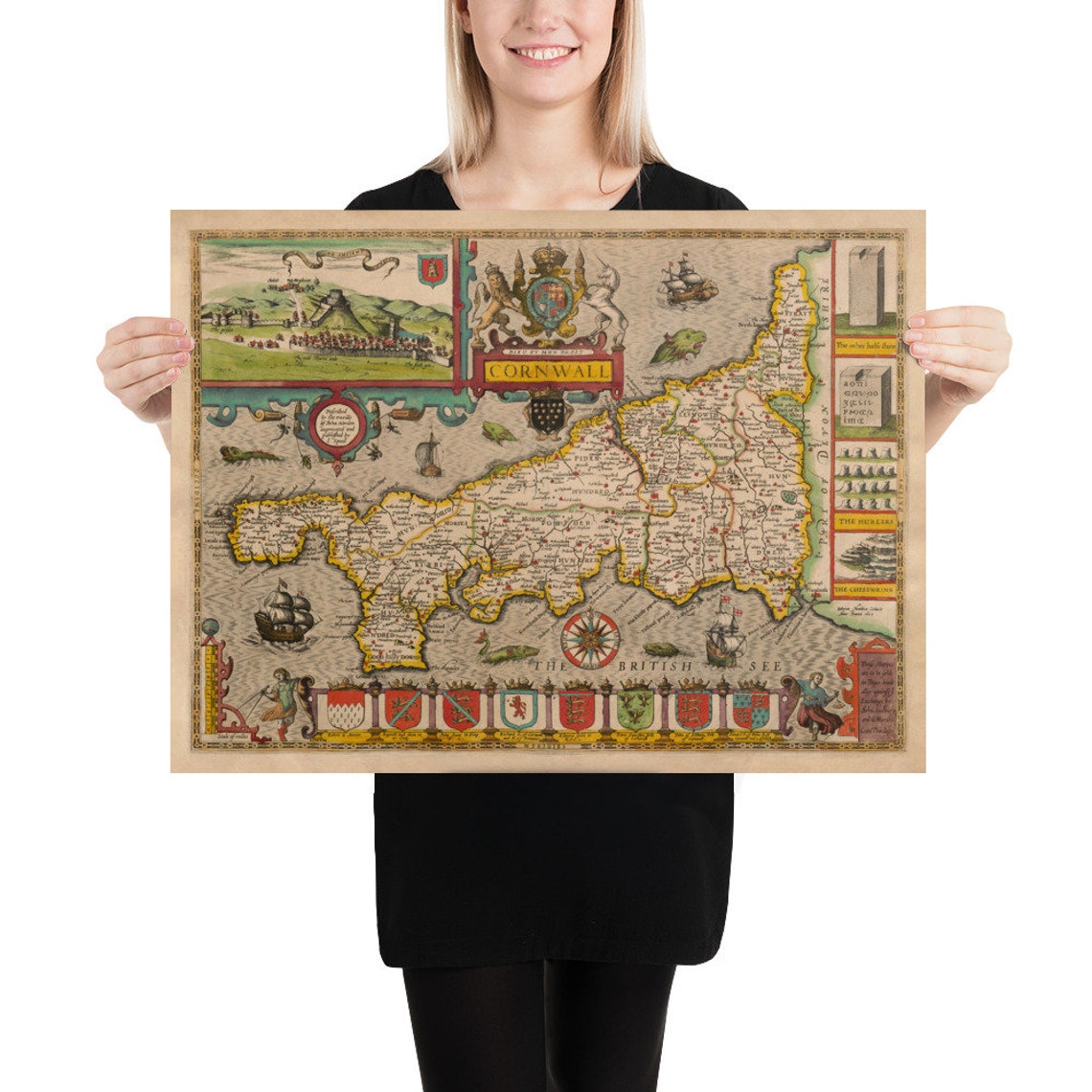 Old Map of Cornwall 1611 by John Speed Penzance St Ives | Etsy UK