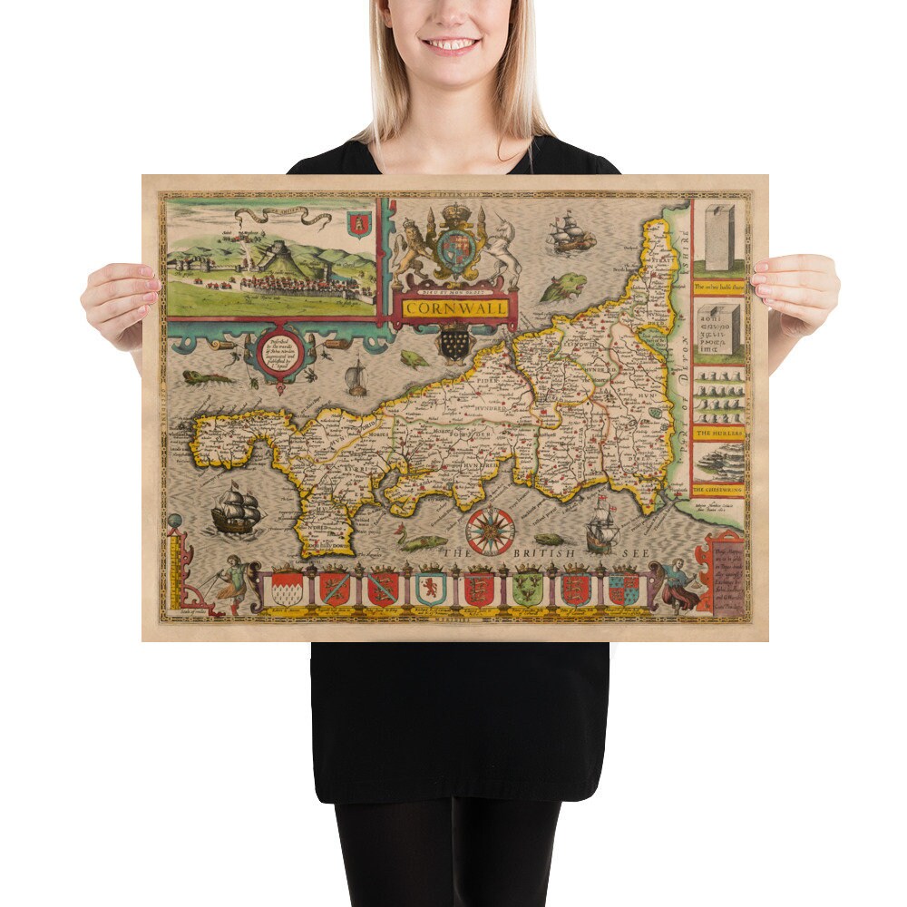 Old Map of Cornwall, 1611 by John Speed - Penzance, St Ives, Plymouth ...