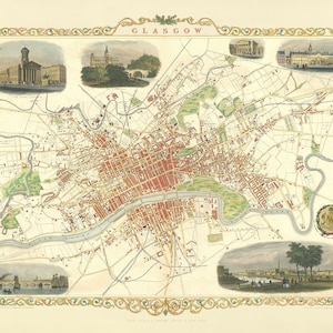 Old Map of Glasgow, 1851: Royal Exchange, University, Necropolis, River ...