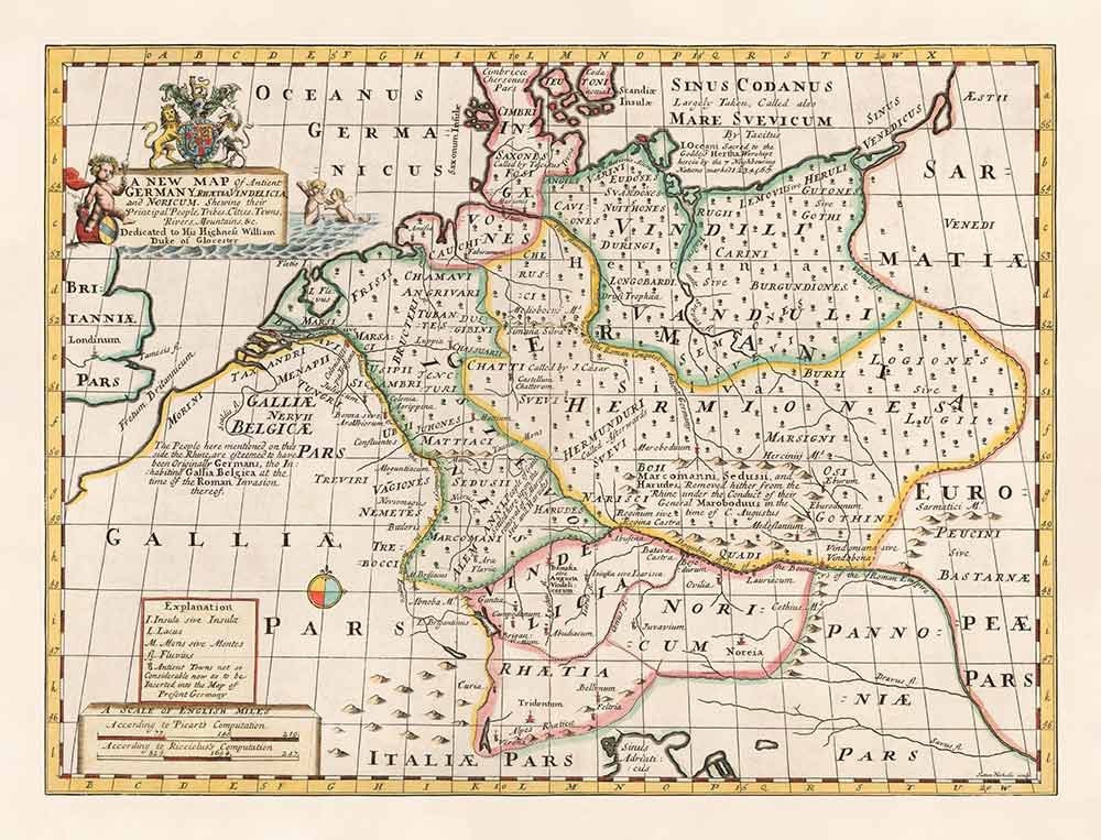 Old Map of Ancient Germany, Germania, 1712 - Germanic Tribes, Noricum ...