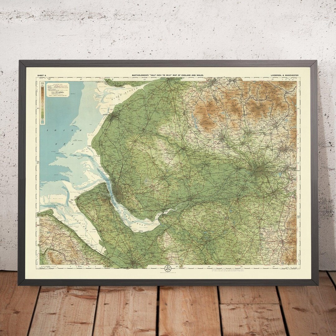 Old OS Map of Liverpool & Manchester by Bartholomew, 1901: Mersey ...