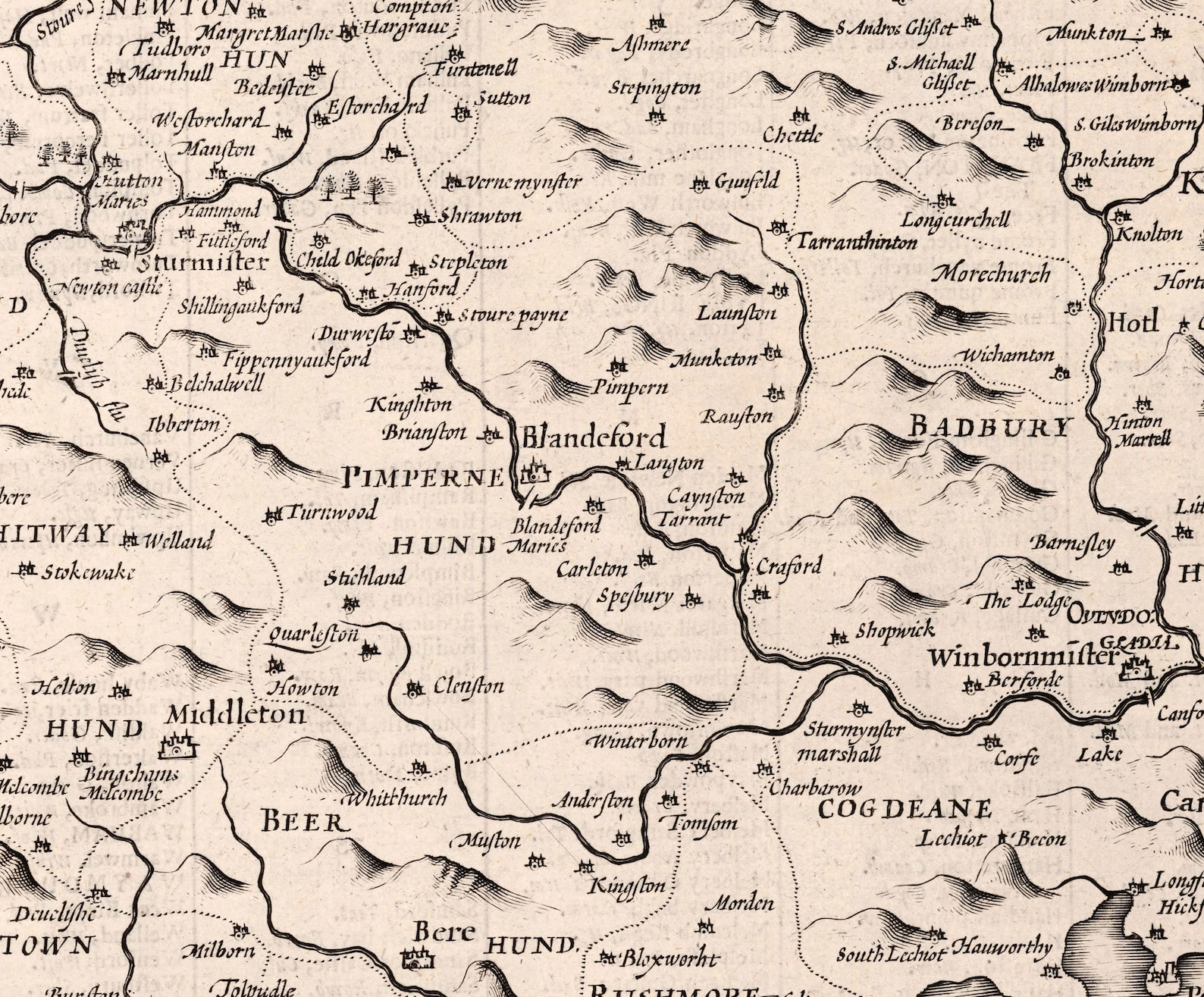 Old Map of Dorset in 1611 by John Speed - Poole, Weymouth, Dorchester ...