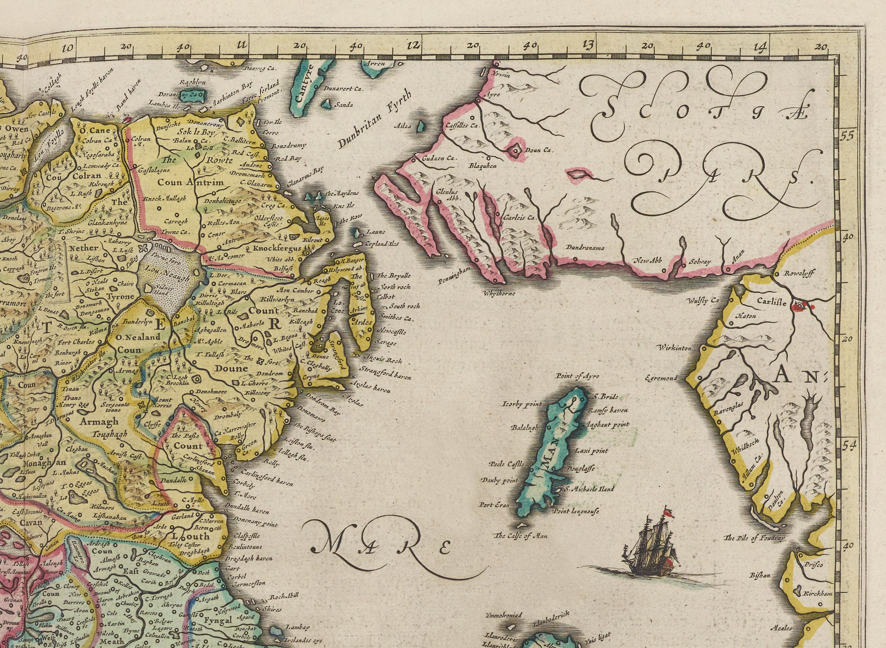Old Map of Ireland, Hibernia, Eire in 1654 by Joan Blaeu - Ulster ...