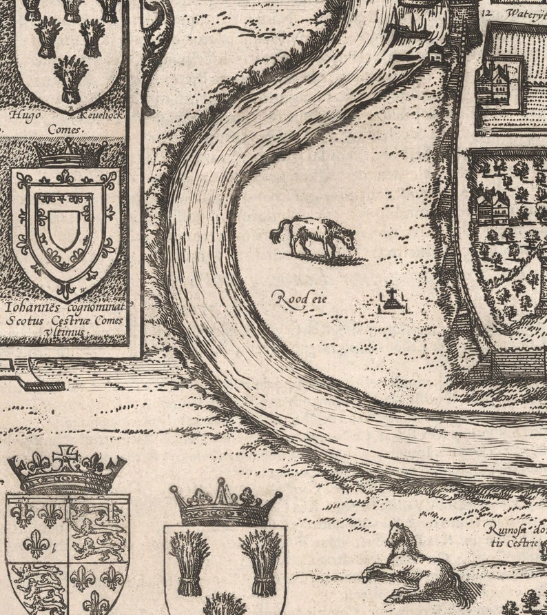 Old Map of Chester, Cheshire 1581 by Georg Braun - Castle, Cathedral ...