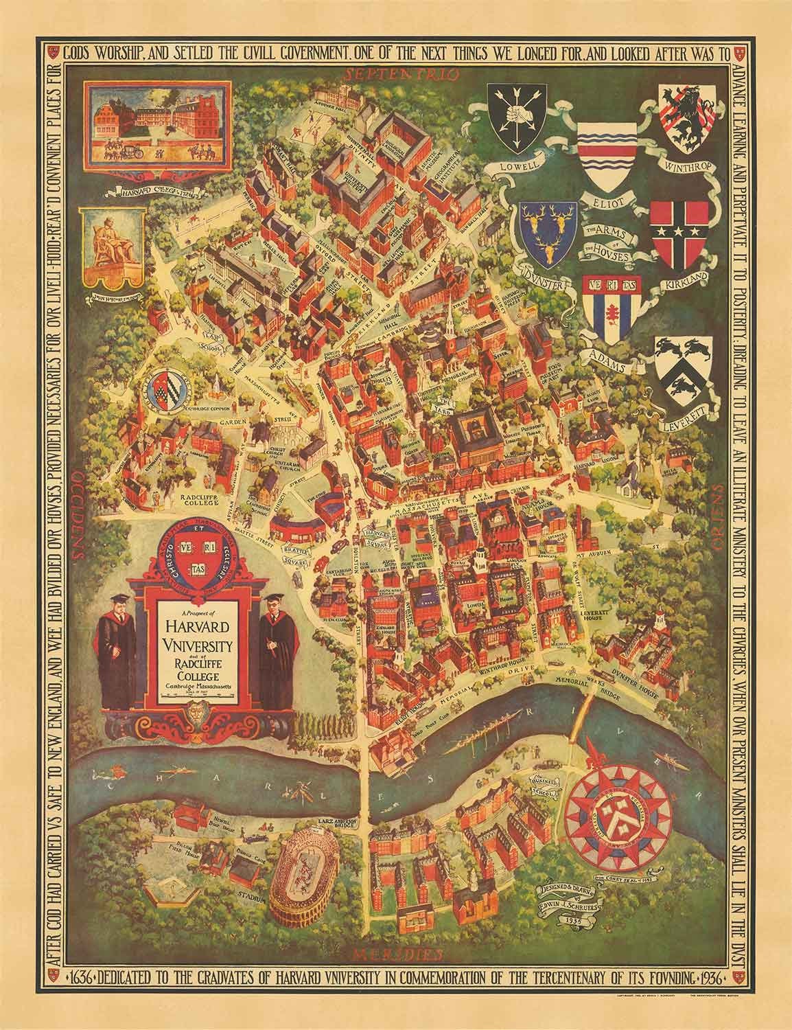 Old Map of Harvard University & Radcliffe 1935 by Schruers - Etsy