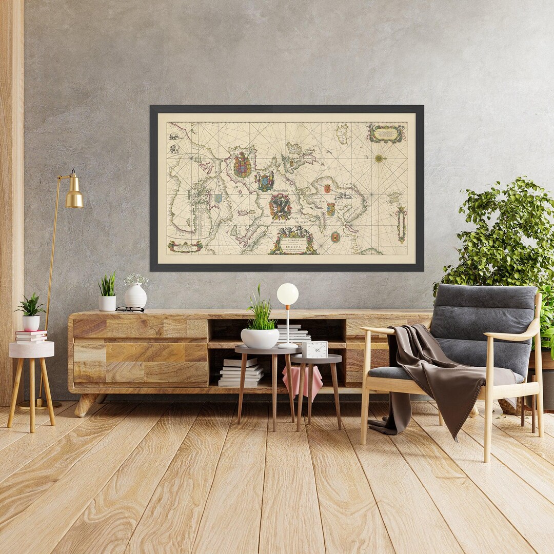 Old Portolan Map of Europe by De Wit, 1675: Naval Chart, Mediterranean ...