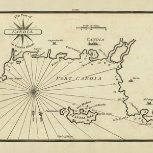 Old Port of Heraklion Nautical Chart by Heather, 1802: Candia, Crete ...