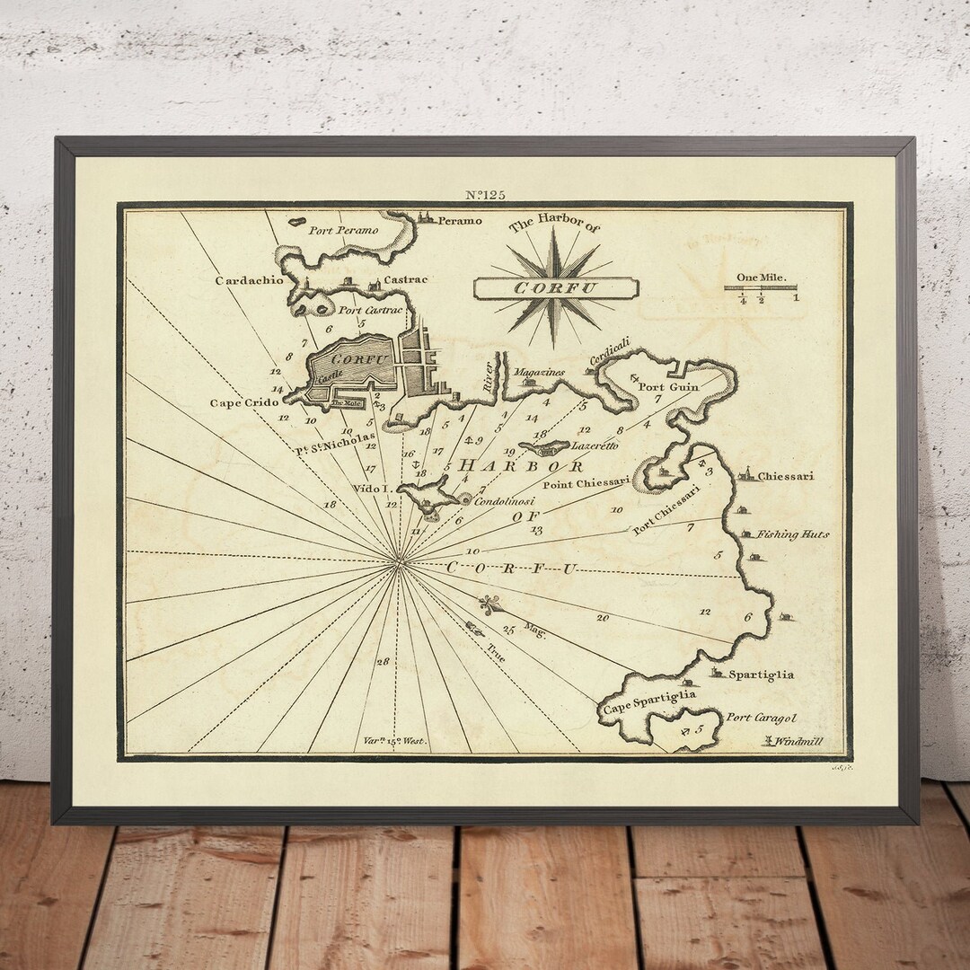 Old Corfu Harbor Nautical Chart by Heather, 1802: Venetian Fortresses ...