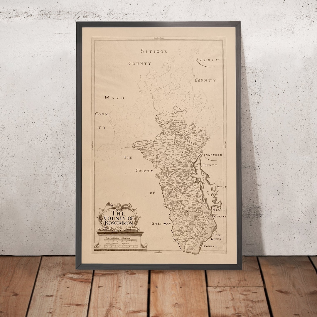Old Map of County Roscommon by Petty, 1685: Athlone, Boyle, Strokestown ...