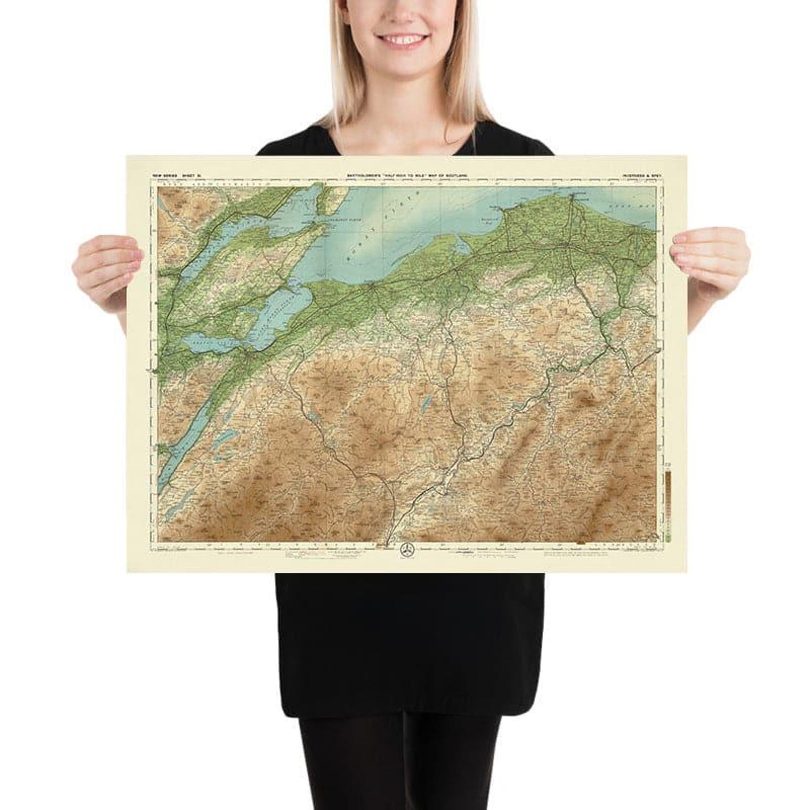 Old OS Map of Inverness & Spey, Scottish Highlands by Bartholomew, 1901 ...