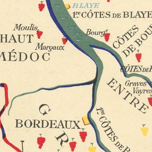 Old Wine Map of Bordeaux by Hetreau, 1954: Bordeaux, Saint-Émilion ...