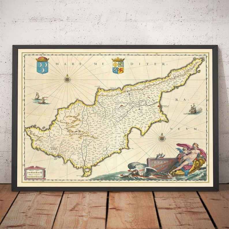 Old Map of Cyprus by Willem Blaeu, 1640 - Nicosia, Kyrenia, Famagusta ...
