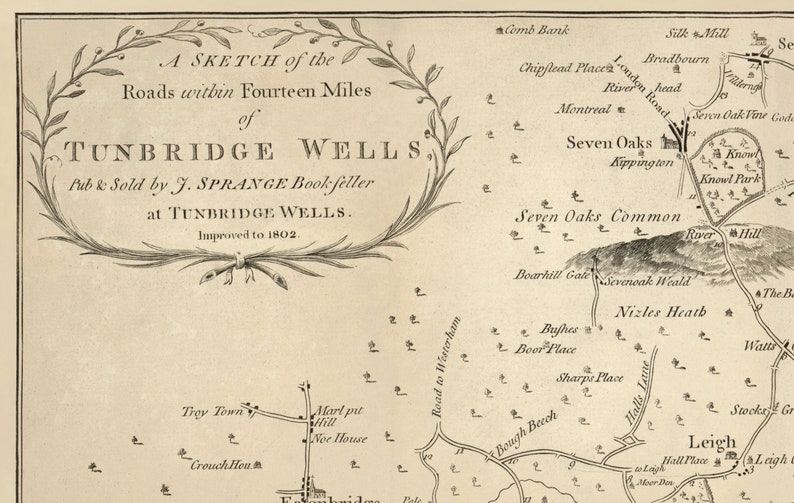 Old Map of Tunbridge Wells and 14 Miles Around by Jasper - Etsy UK