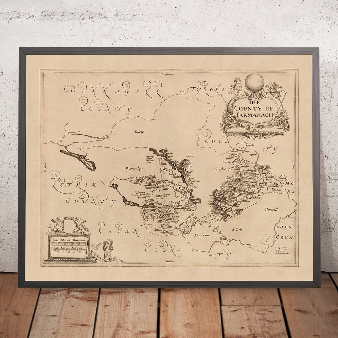 Old Map of County Fermanagh by Petty, 1685: Enniskillen, Castle Coole ...