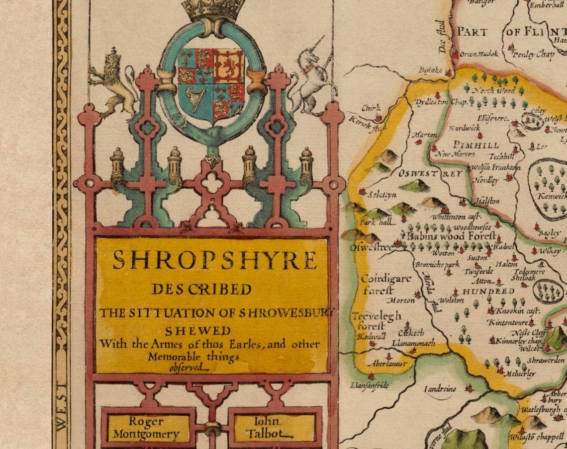 Old Map of Shropshire in 1611 by John Speed Shrewsbury - Etsy UK