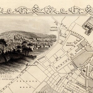 Old Map of Sheffield Yorkshire in 1851 by Tallis & Rapkin | Etsy UK