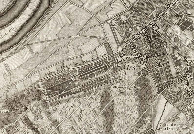 Rare Old Map of Paris, 1795 by Roussel - Louvre, Invalides, Champs ...