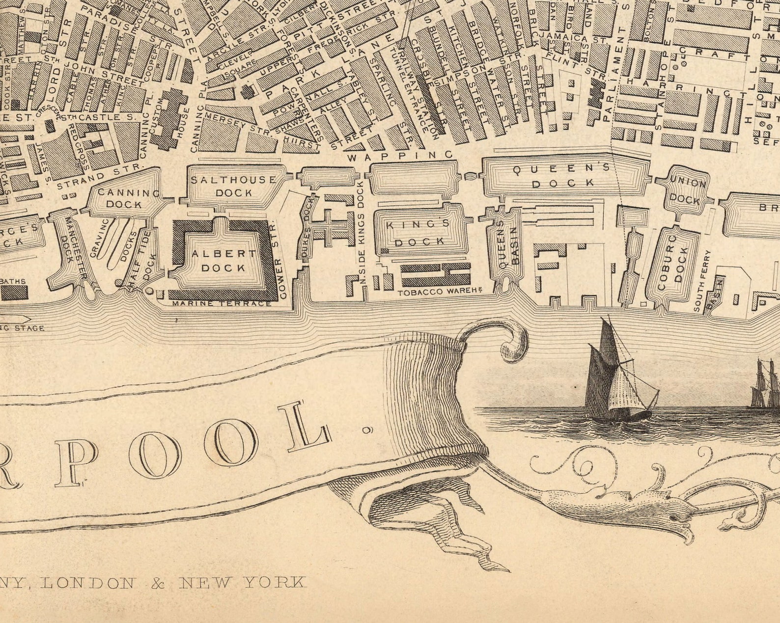 Old Map of Liverpool by John Rapkin, 1851 - Docks, Mersey, Merseyside ...