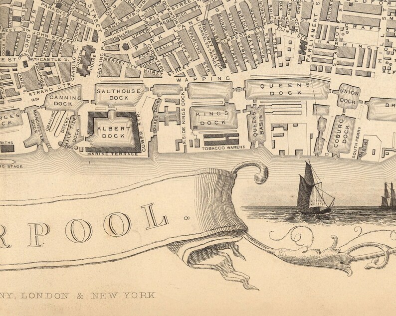 Old Map of Liverpool by John Rapkin 1851 Docks Mersey - Etsy UK