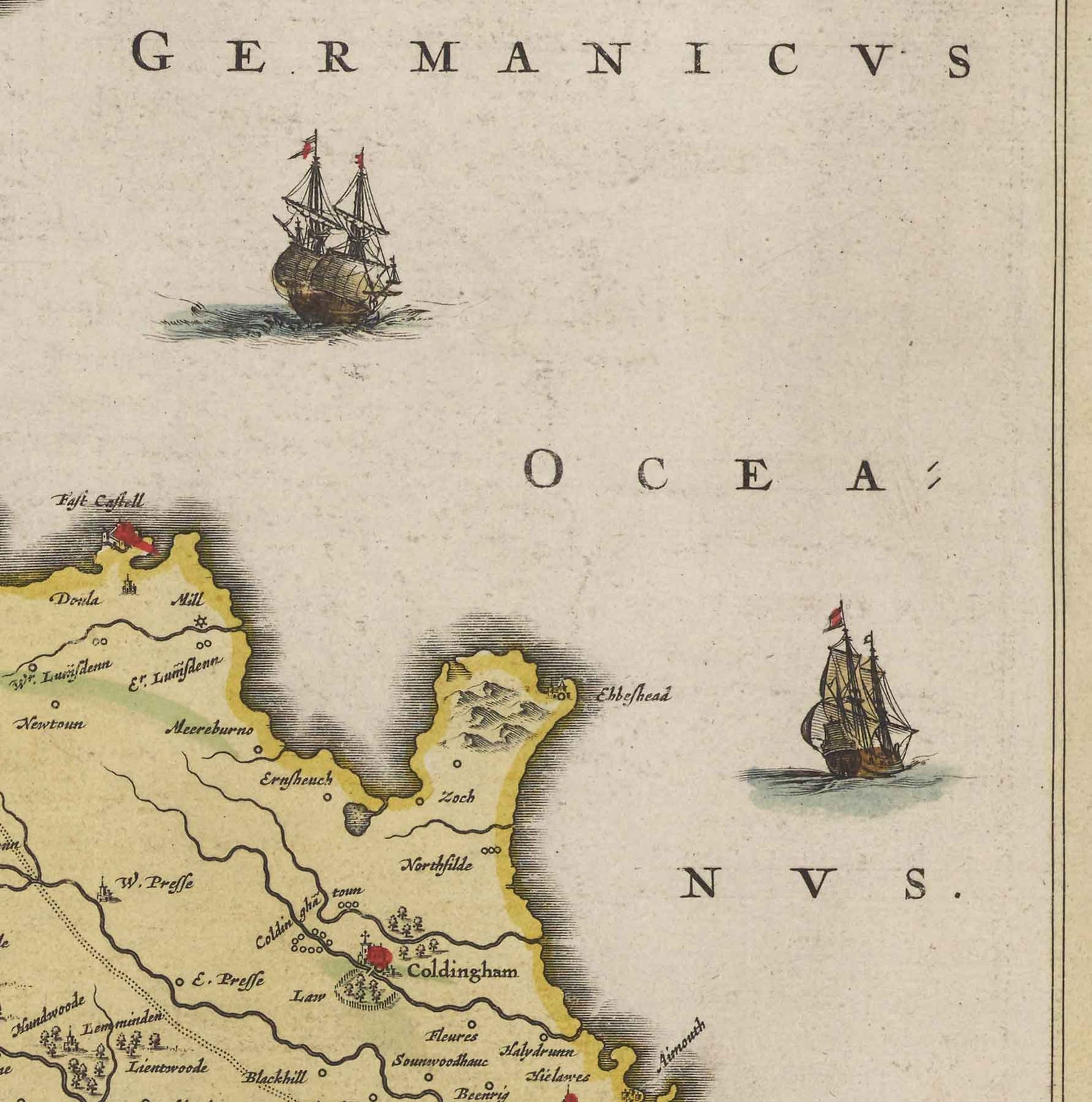 Old Map of Berwickshire in 1665 by Joan Blaeu - Eyemouth, Ayton ...