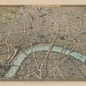 Old Birds Eye Map of London in 1892 by Charles Baker & Co - Westminster ...