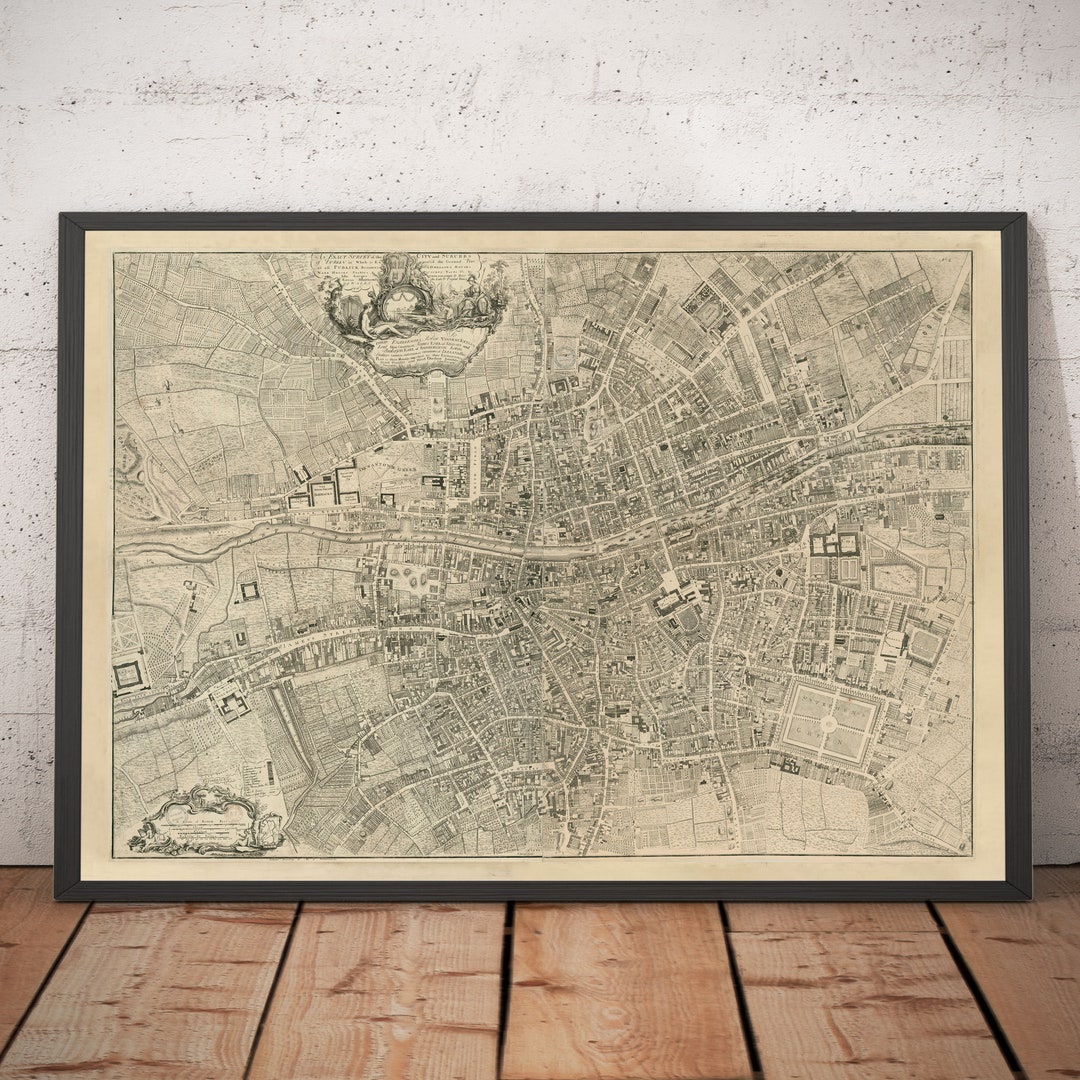 Old Map of Dublin, Ireland in 1756 by John Rocque - Large City Wall ...