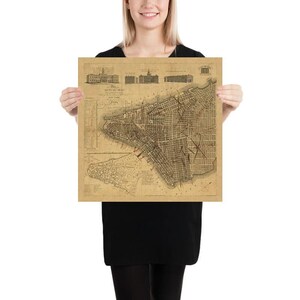 Old Map of New York by Longworth, 1817: City Hall, Broadway, Wall St ...