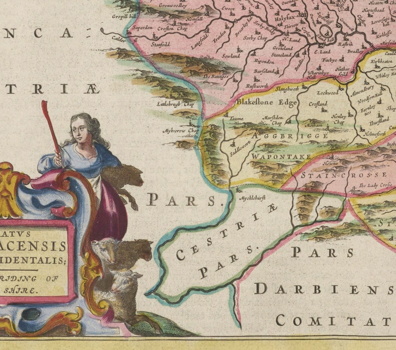 Old Map of West Yorkshire, 1665 by Joan Blaeu - York, Bradford ...