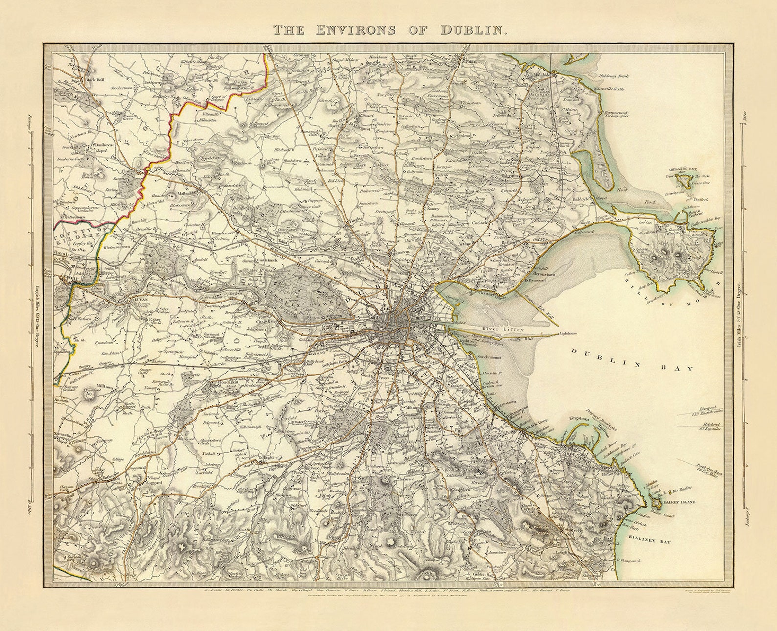 Old Map of Dublin and Suburbs, Ireland, 1837 by SDUK - Leinster, Dublin ...