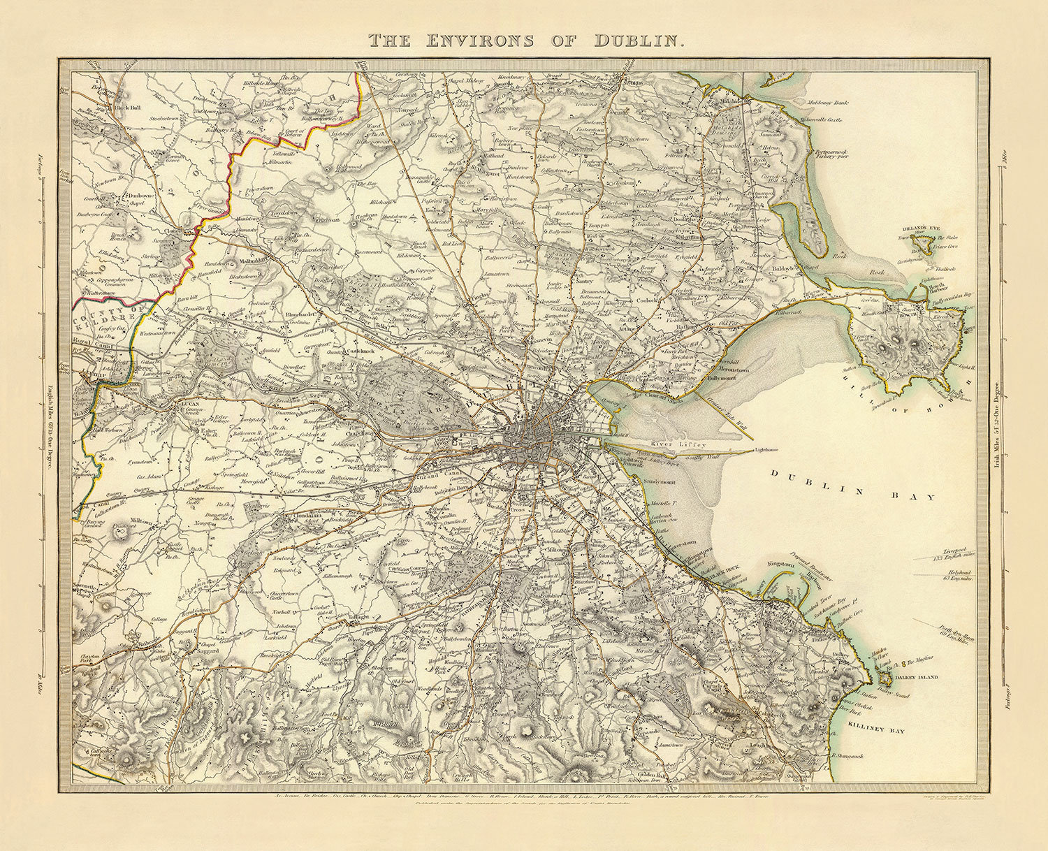 Old Map of Dublin and Suburbs, Ireland, 1837 by SDUK - Leinster, Dublin ...