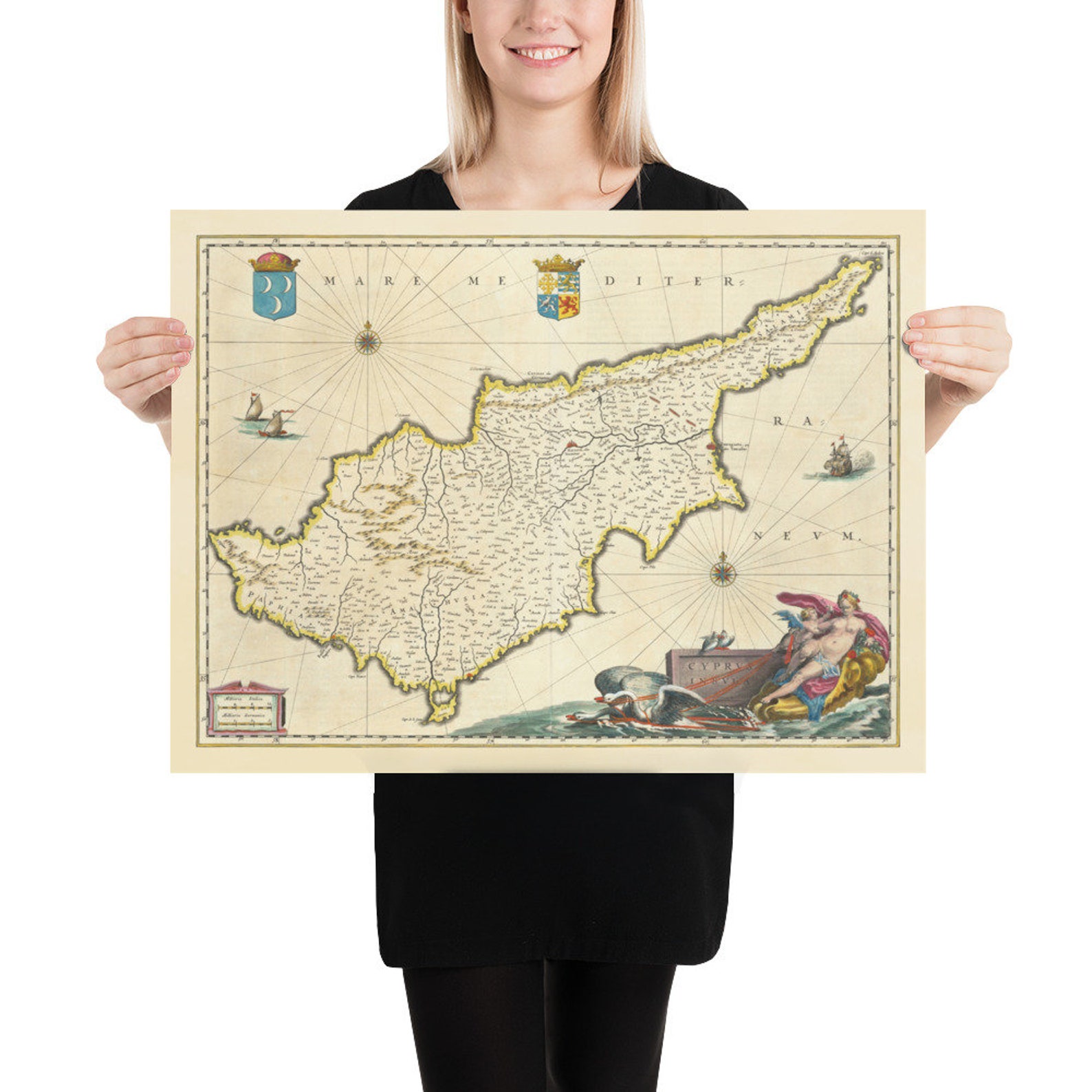 Old Map of Cyprus by Willem Blaeu, 1640 - Nicosia, Kyrenia, Famagusta ...
