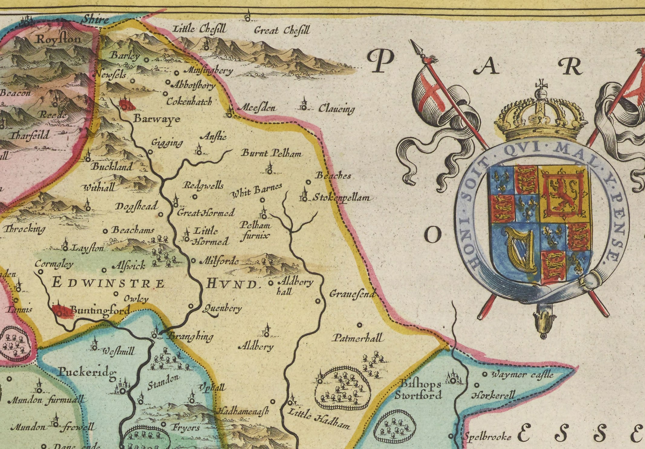 Old Map of Hertfordshire, 1665 by Blaeu - Stevenage, St Albans, Watford ...