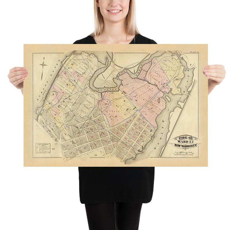 Old Map of Harlem, NYC by Bromley, 1879: Spuyten Duyvil Creek, Harlem ...