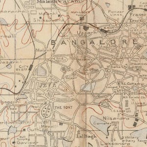 Old Map of Bengaluru, 1910: Bangalore City, Cantonment, Bannerghatta ...
