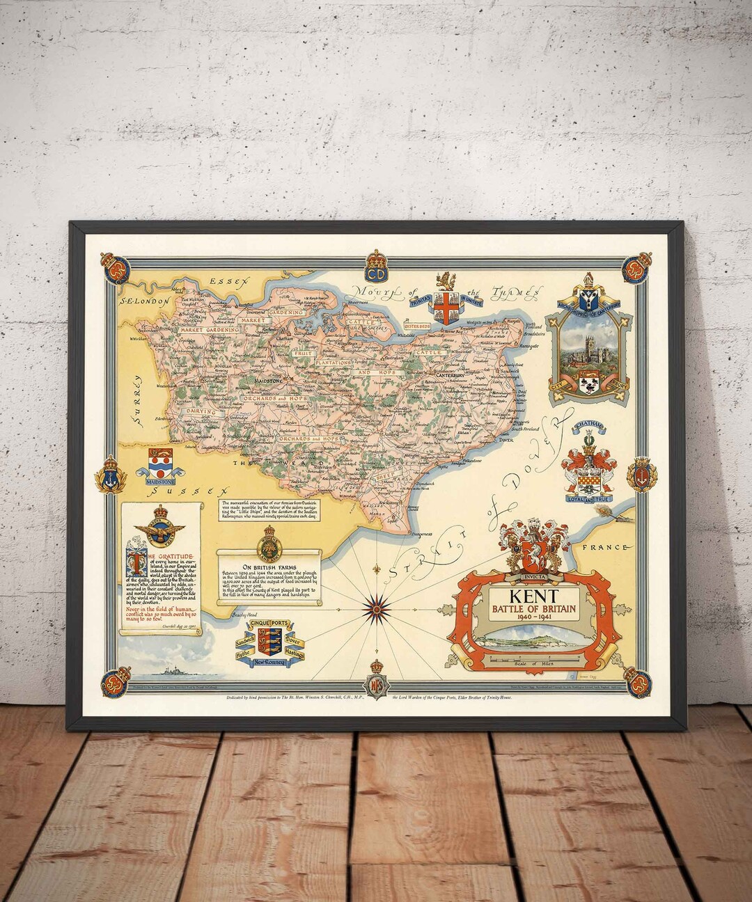 Old Map of Kent by Ernest Clegg, 1947 - Canterbury, World War 2 ...