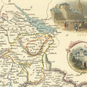 Old Map of Switzerland, 1851 - Bern, Zurich, Cantons, Geneva, Lakes ...